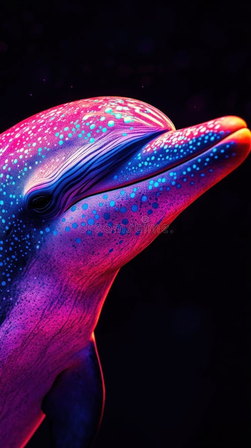 Brightly Colored Dolphin in a Neon Glow Stock Illustration ...