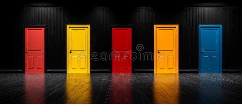 Brightly Colored Doors in Dark Hallway Create Striking Visual Contrast ...