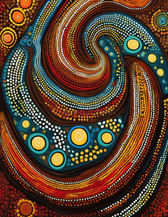 Colorful Aboriginal Dot Art Showcasing Intricate Snake Designs in ...