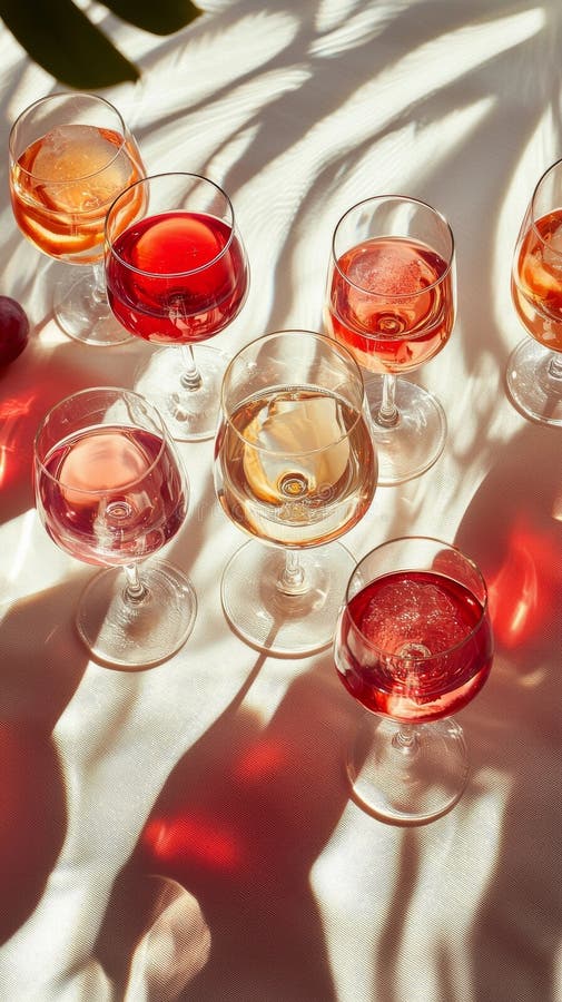Brightly Colored Drinks Arranged on a Striped Surface with Reflections ...