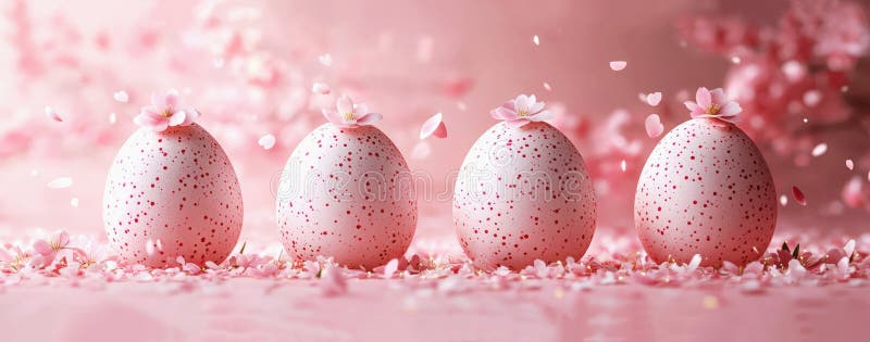 Brightly Colored Easter Eggs Decorated with Sakura Flowers on Pink ...
