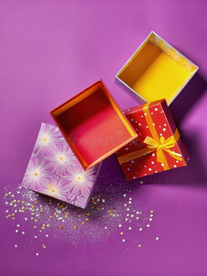 Empty Gift Boxes with Glitter on a Vibrant Background Displaying ...