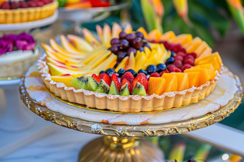 Brightly Colored Exotic Fruit Tart on a Dessert Stand Stock Image ...