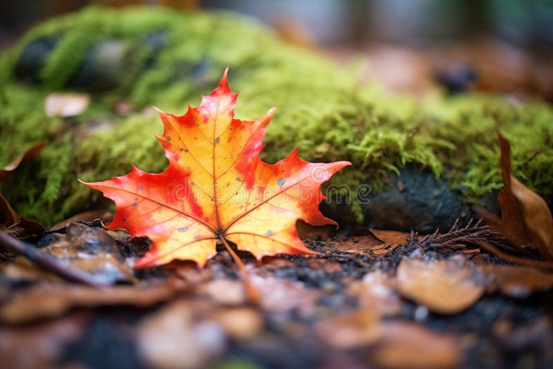 Brightly Colored, Fallen Red Maple Leaf on Forest Floor Stock Image ...