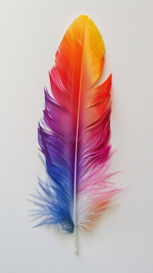 Brightly Colored Feather on White Background, Artistic Nature Concept ...