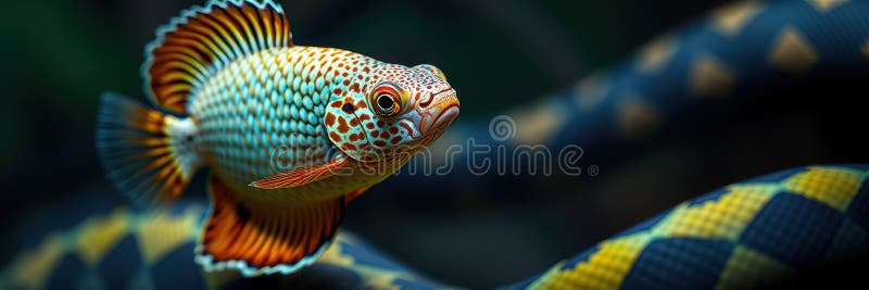 Colorful Fish and Snake Coexist in a Vibrant Underwater Environment ...