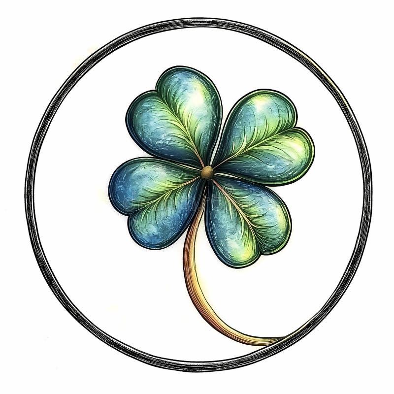 Colorful Four-leaf Clover Design Surrounded by a Circular Outline in ...