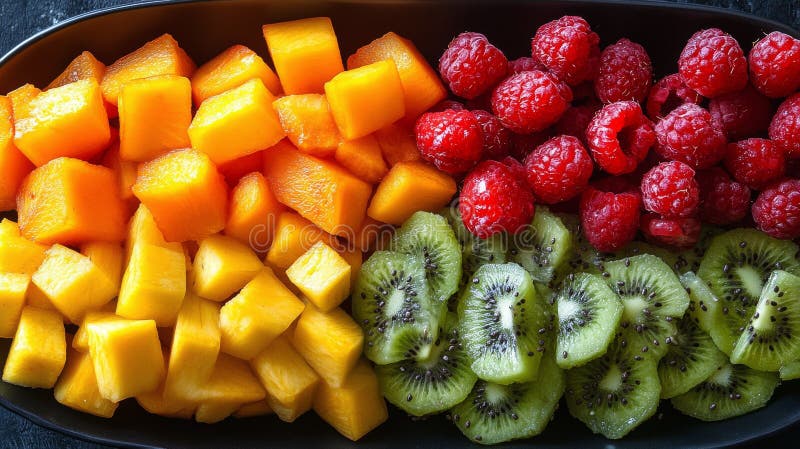 Brightly Colored Fruit Platter with Mango, Raspberry, and Kiwi at a ...