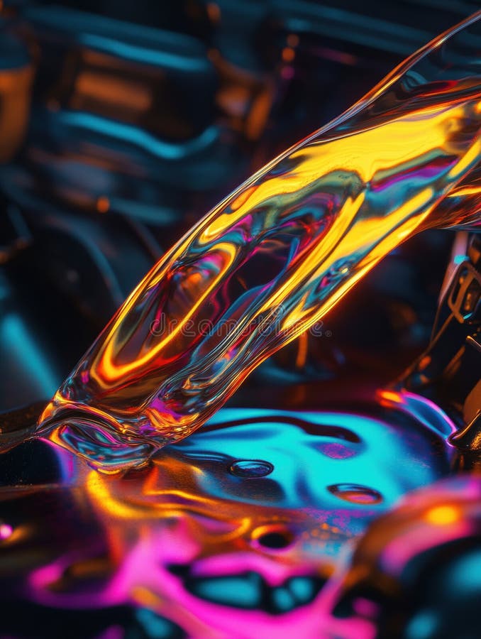 Surreal Macro Shot of Colorful Liquid Flowing into Car Engine Creates ...
