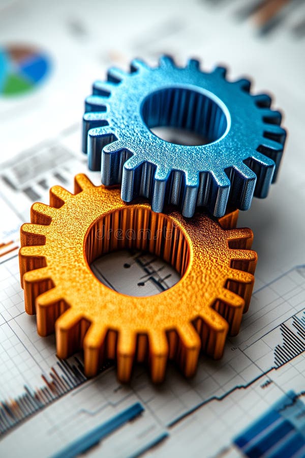 Brightly Colored Gears and Charts on Documents Represent Business ...