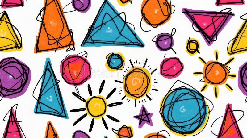 Brightly Colored Geometric Shapes and Doodles Create a Playful ...