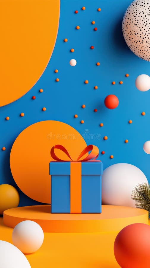 Brightly Colored Gift Box Surrounded by Geometric Shapes and Spheres ...