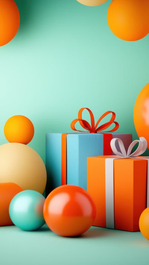 Brightly Colored Gift Boxes and Spheres Create Festive Atmosphere Stock ...