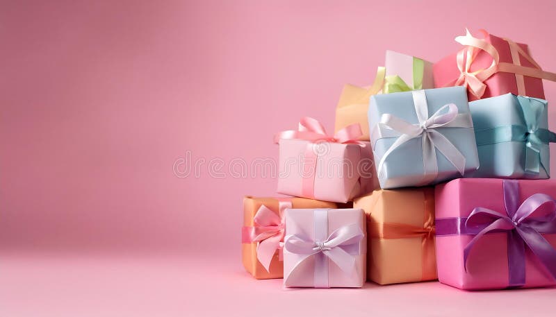 Brightly Colored Gift Boxes Stacked on a Pastel Pink Background Create ...