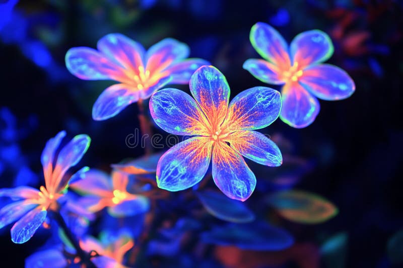 Brightly Colored Glowing Flowers Under Dark Background Create a ...