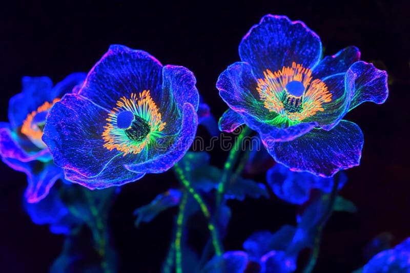 Brightly Colored Glowing Flowers Under Dark Background Create a ...