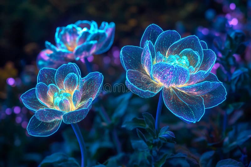 Brightly Colored Glowing Flowers Under Dark Background Create a ...
