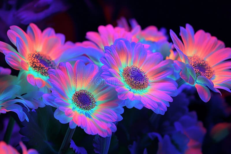 Brightly Colored Glowing Flowers Under Dark Background Create a ...