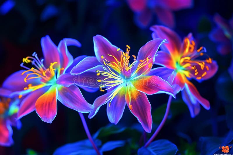 Brightly Colored Glowing Flowers Under Dark Background Create a ...