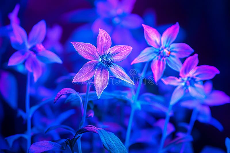 Brightly Colored Glowing Flowers Under Dark Background Create a ...