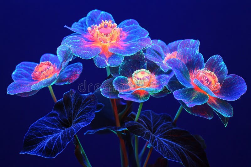 Brightly Colored Glowing Flowers Under Dark Background Create a ...