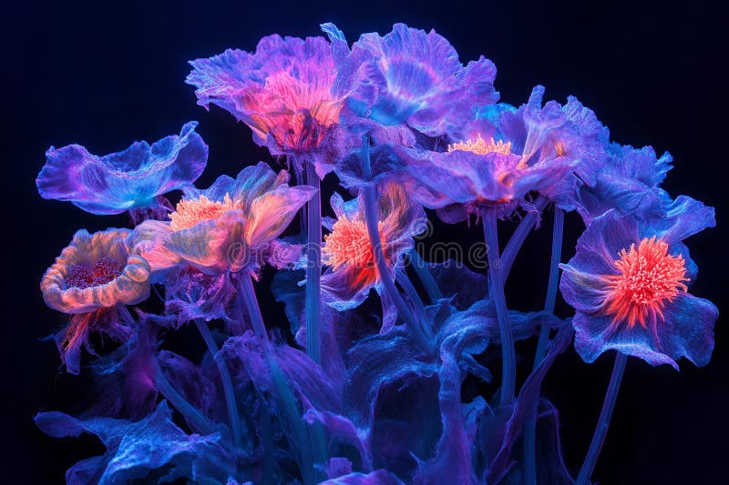 Brightly Colored Glowing Flowers Under Dark Background Create a ...