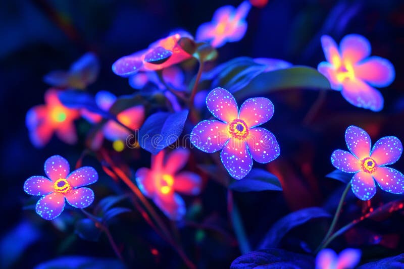 Brightly Colored Glowing Flowers Under Dark Background Create a ...