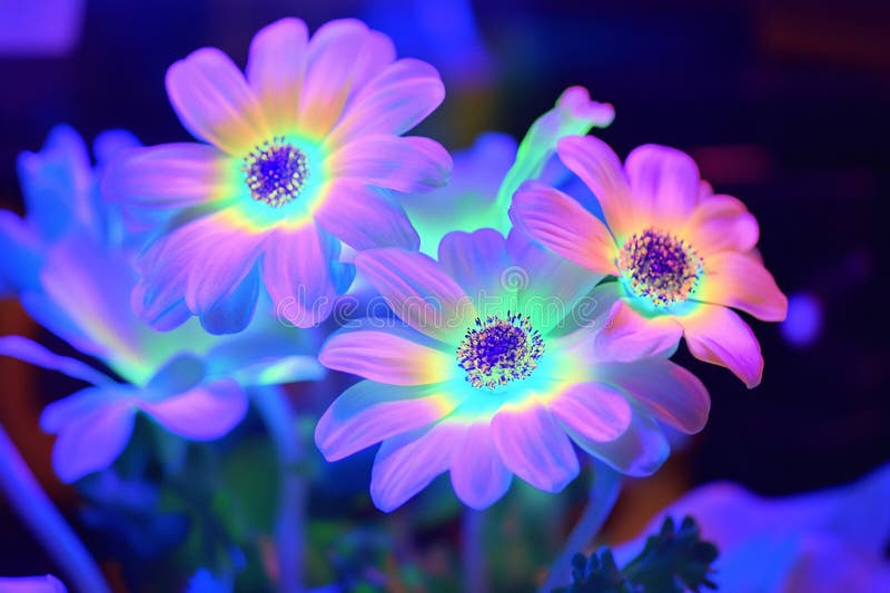 Brightly Colored Glowing Flowers Under Dark Background Create a ...
