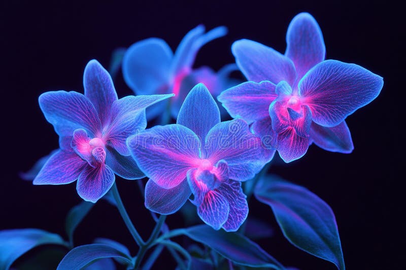 Brightly Colored Glowing Flowers Under Dark Background Create a ...