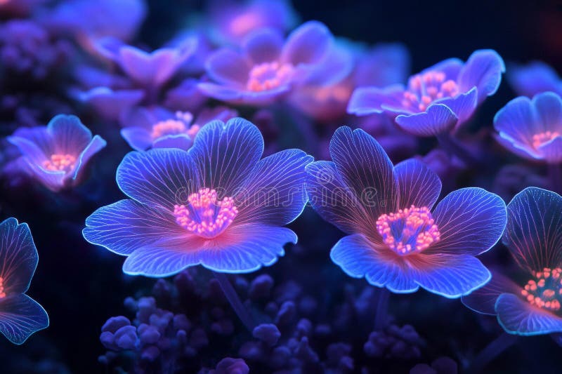 Brightly Colored Glowing Flowers Under Dark Background Create a ...