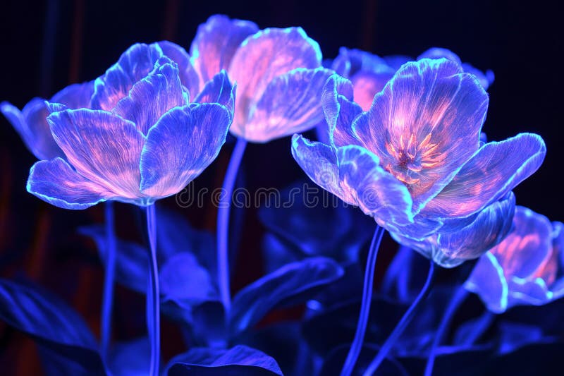 Brightly Colored Glowing Flowers Under Dark Background Create a ...