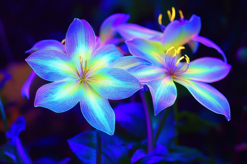 Brightly Colored Glowing Flowers Under Dark Background Create a ...