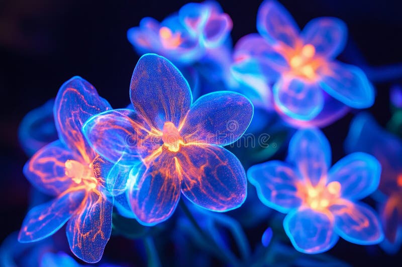 Brightly Colored Glowing Flowers Under Dark Background Create a ...