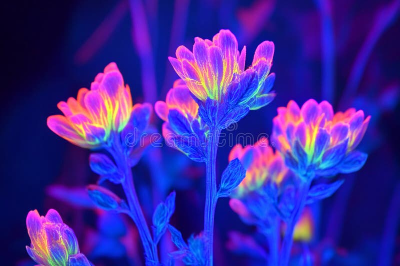 Brightly Colored Glowing Flowers Under Dark Background Create a ...