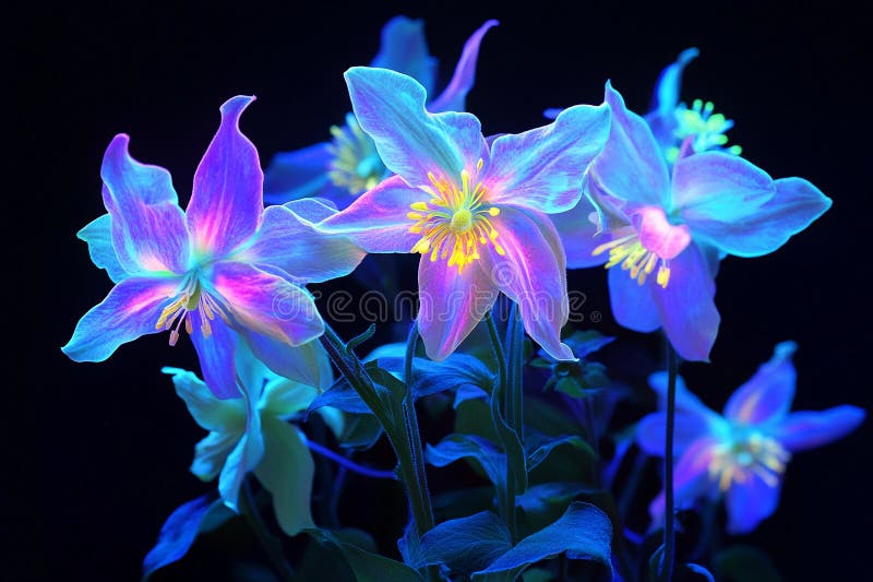 Brightly Colored Glowing Flowers Under Dark Background Create a ...