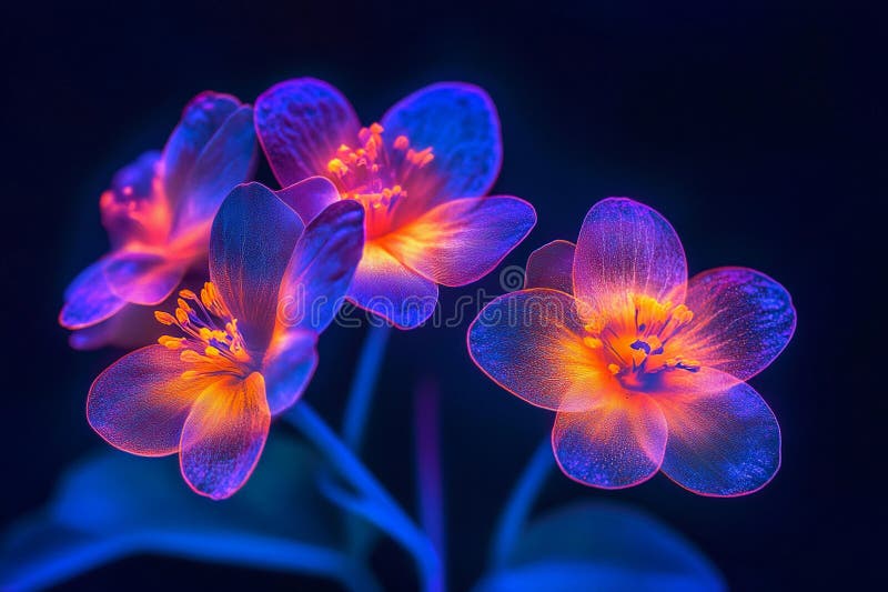 Brightly Colored Glowing Flowers Under Dark Background Create a ...