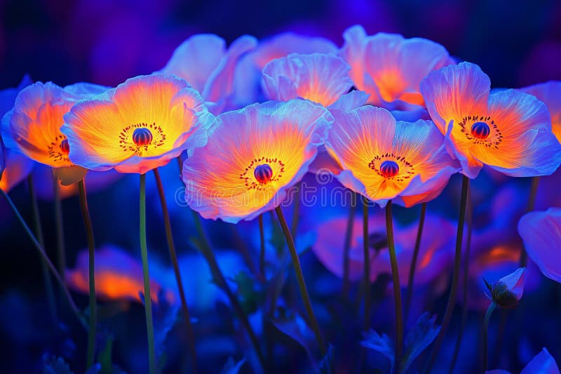 Brightly Colored Glowing Flowers Under Dark Background Create a ...