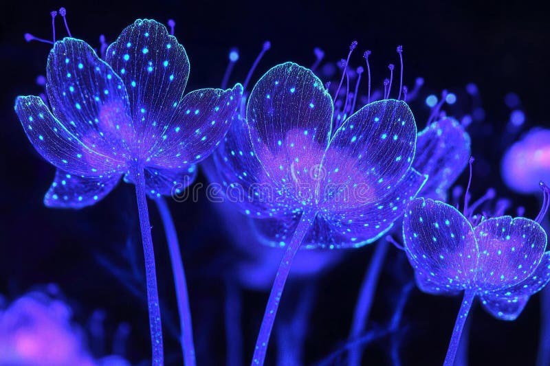 Brightly Colored Glowing Flowers Under Dark Background Create a ...