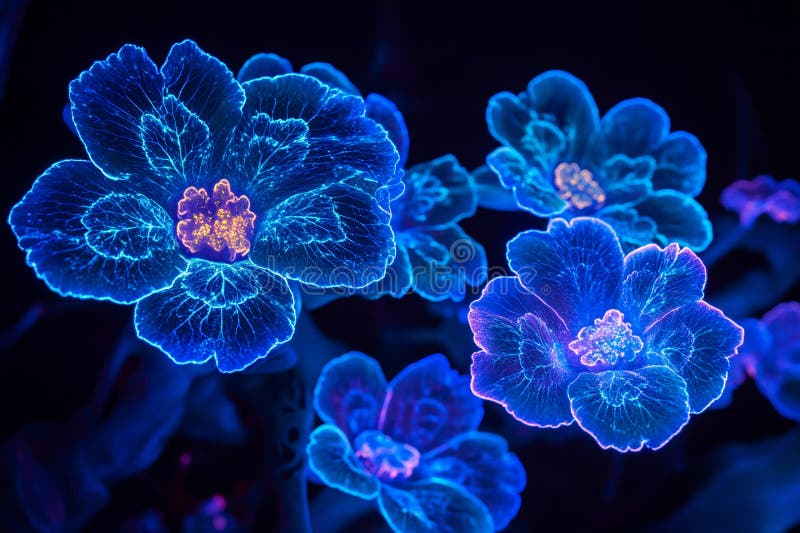Brightly Colored Glowing Flowers Under Dark Background Create a ...
