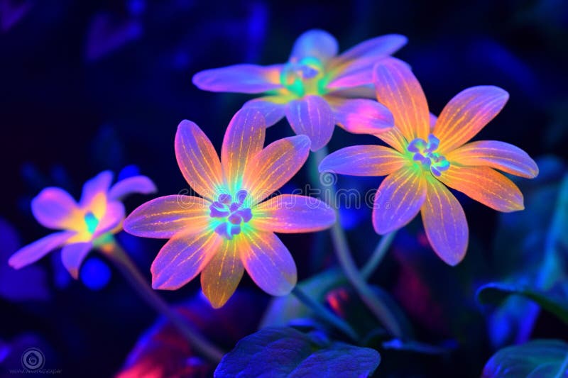 Brightly Colored Glowing Flowers Under Dark Background Create a ...