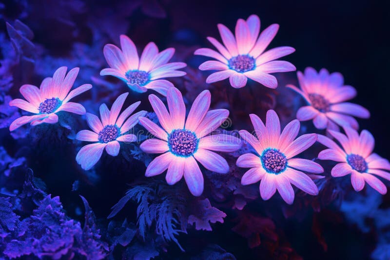 Brightly Colored Glowing Flowers Under Dark Background Create a ...