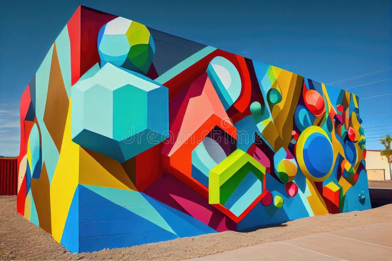 A Brightly Colored Graffiti Mural with Geometric Shapes and Patterns ...