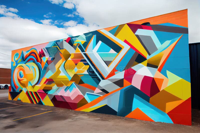 A Brightly Colored Graffiti Mural with Geometric Shapes and Patterns ...
