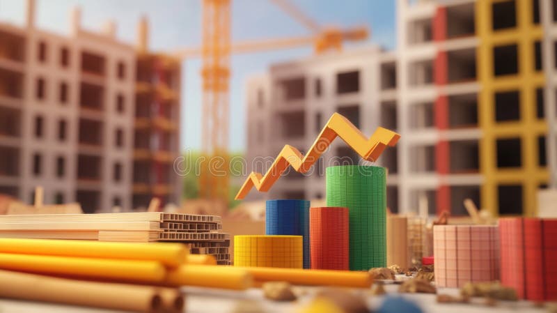 Construction Site with Colorful Graphs Showcasing Growth in a ...
