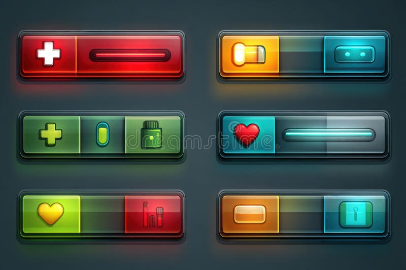 Glowing Health Bar Icons in Vibrant Colors for an Engaging Gamified ...
