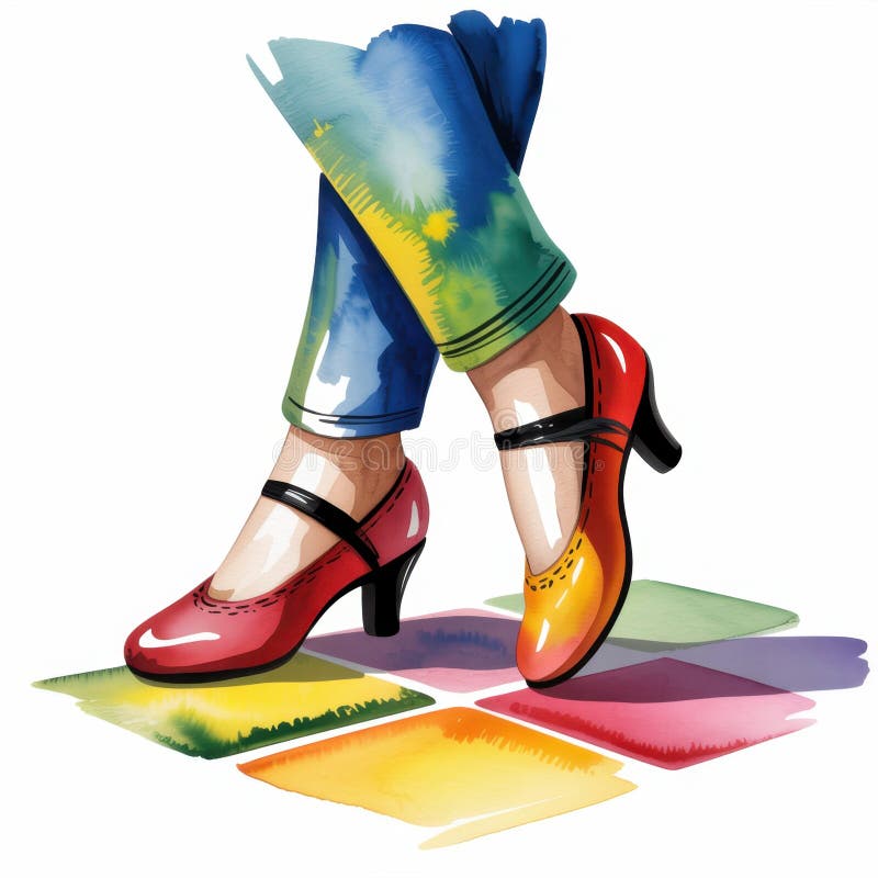 Colorful Heels Paired with Vibrant Jeans Create an Artistic Effect on the Floor Tiles Stock ...