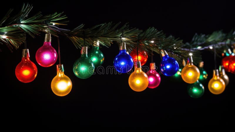 Brightly Colored Holiday Lights Strung Up on a Tree Stock Image - Image ...