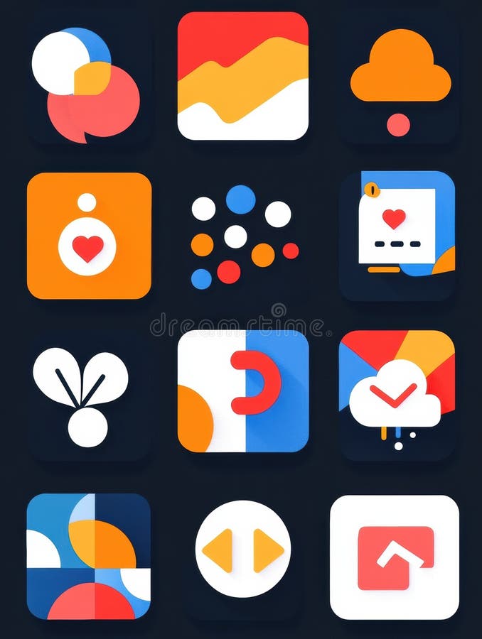 Colorful Geometric Icons Arranged in a Grid Showcasing Various App ...