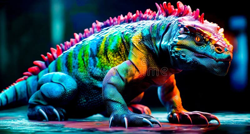 Brightly Colored Iguana Sitting on the Ground in Front of Black ...