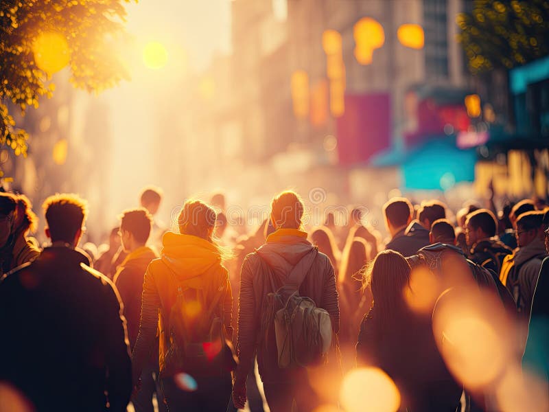 Brightly Colored Illustration Crowd on the Street. Ai Generative Stock ...